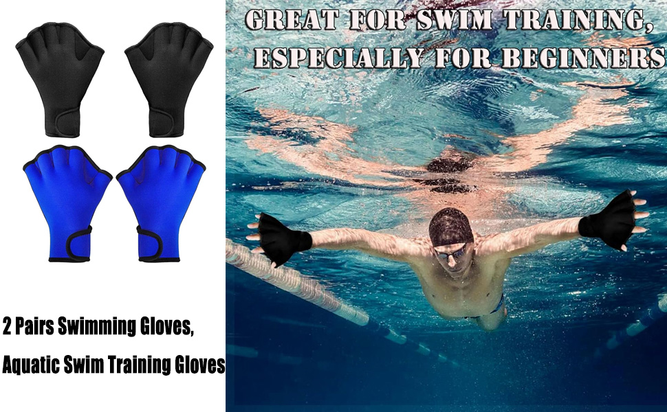 WTTUOAM 2 Pairs Swimming Gloves, Aquatic Swim Training Gloves, Webbed Fitness Water Resistance ...