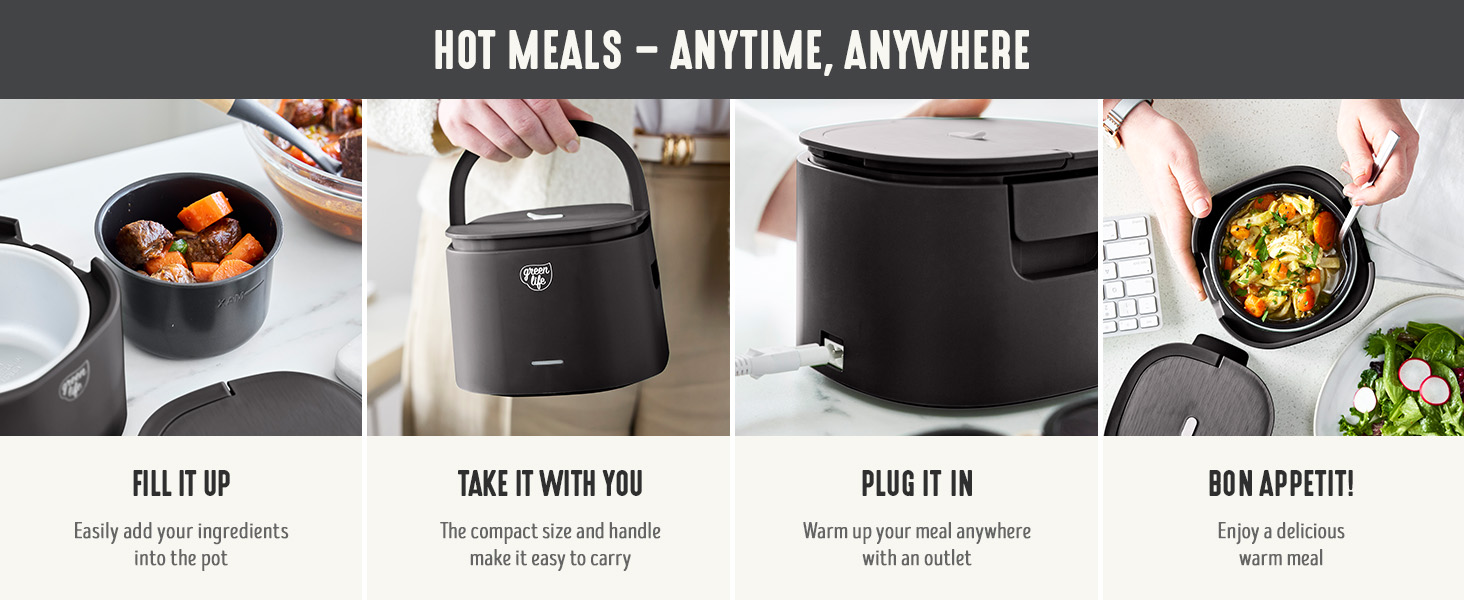 Amazon.com: GreenLife 20oz Electric Lunch Box Food & Soup Warmer, PFAS & PFOA-Free Ceramic ...