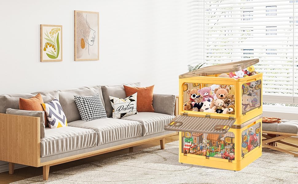 LINYAPRY 28 Liters Plastic Storage Bins with Lids, 2 Packs Folding ...