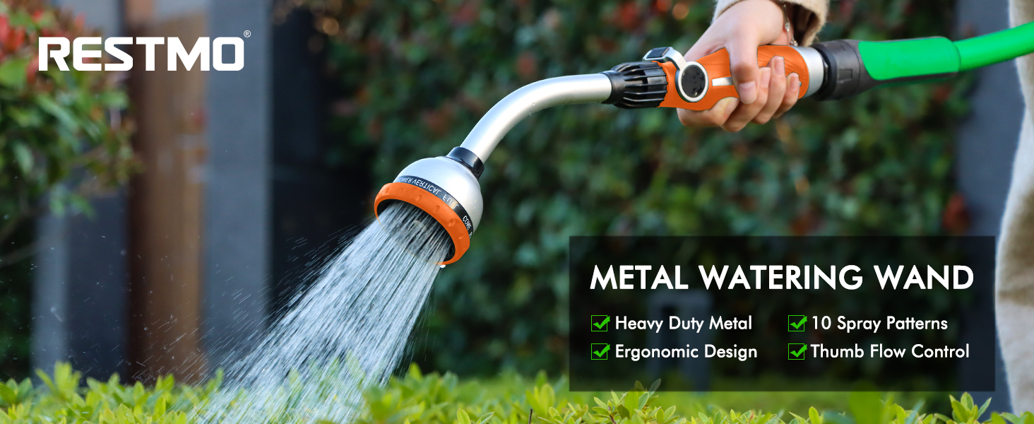 Amazon.com : RESTMO Watering Wand Heavy Duty, Metal Garden Hose Wand with 10 Spray Patterns, 15 ...