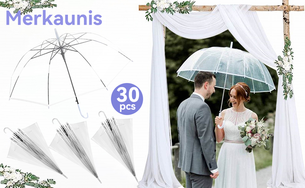 Amazon.com: Merkaunis 30 Pack Clear Wedding Umbrellas Bulk Auto Open Clear Stick Umbrellas ...