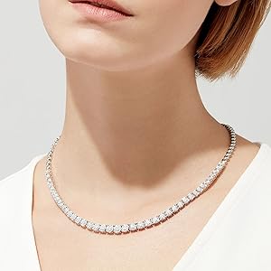 Itshaa 925 Sterling Silver Tennis Necklace Platinum Plated 2/3/4 MM Round Cubic Zirconia Cut ...