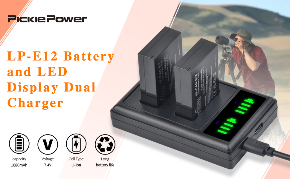 Amazon.com: Pickle Power LP-E12 Battery and LED Dual USB Charger for Canon EOS M50, M50 Mark II ...