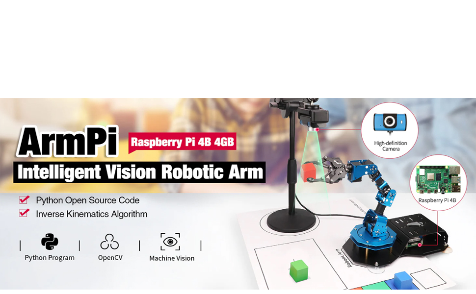 Amazon.com: HIWONDER Raspberry Pi ArmPi Robotic Arm AI Vision Intelligent Robot with HD Camera ...