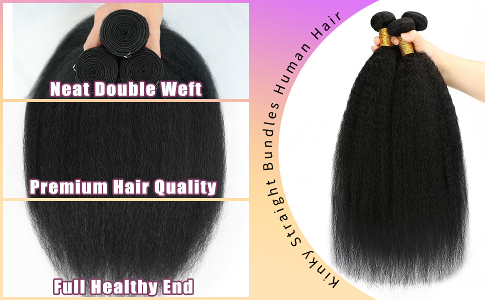Amazon.com : 22 24 26 Kinky Straight Bundles Human Hair Yaki Straight Human Hair 3 Bundles 100% ...