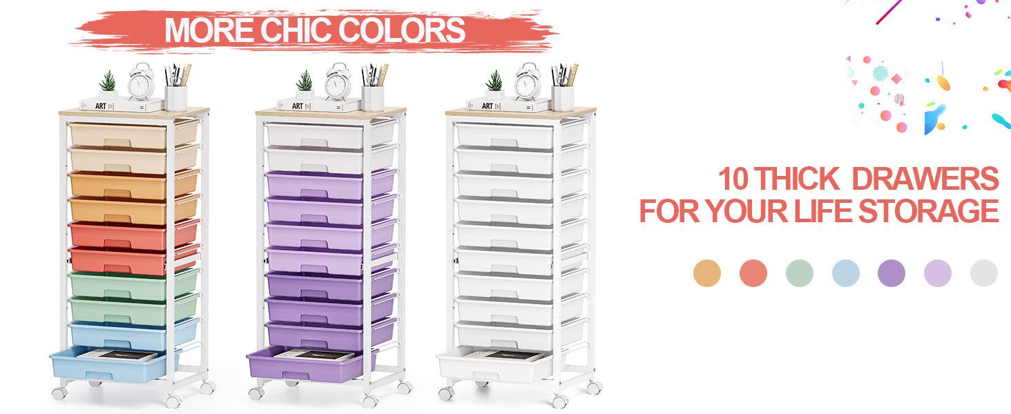 Amazon.com: SYKIARIOL Rolling Cart with Drawers,10 Drawer Rolling Cart ...