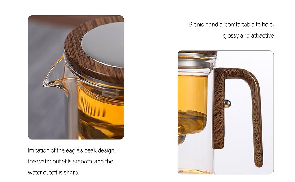 Amazon.com | Enchanti Tea Pot with Wooden Handle - Water Separation Glass Teapot, Press Control ...