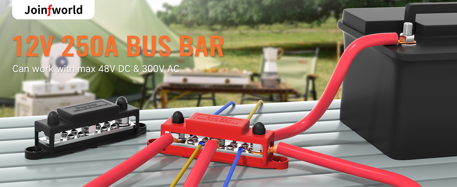 Joinfworld 12V 250A Power Distribution Block with 3 x 3/8" Stud Marine ...