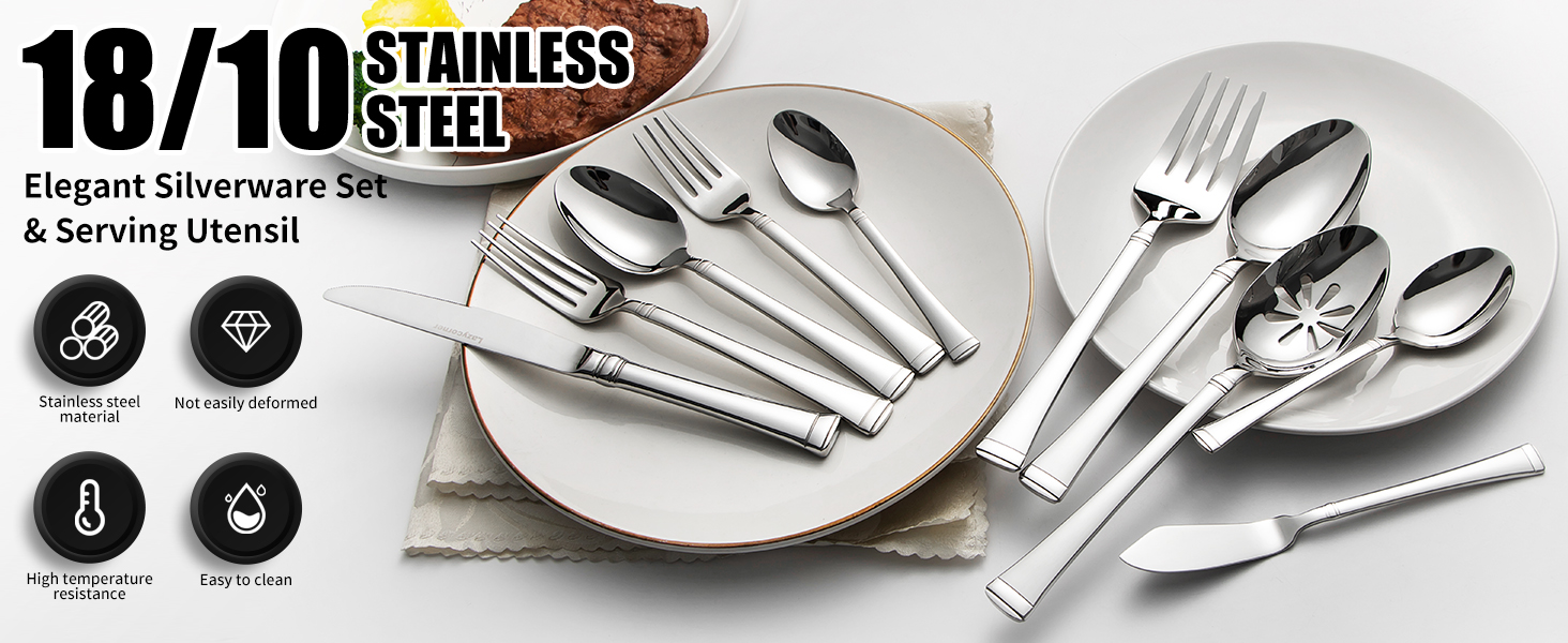 Amazon.com | Silverware Set Service for 12, 18/10 Stainless Steel, 65 Piece Set, Flatware ...