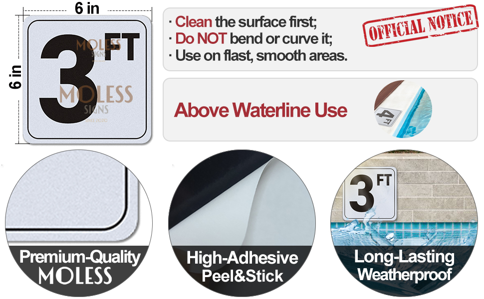 Amazon.com: MOLESS 3FT Pool Depth Marker Stickers – 6x6″ Anti-Slip Vinyl Tile Stickers for ...