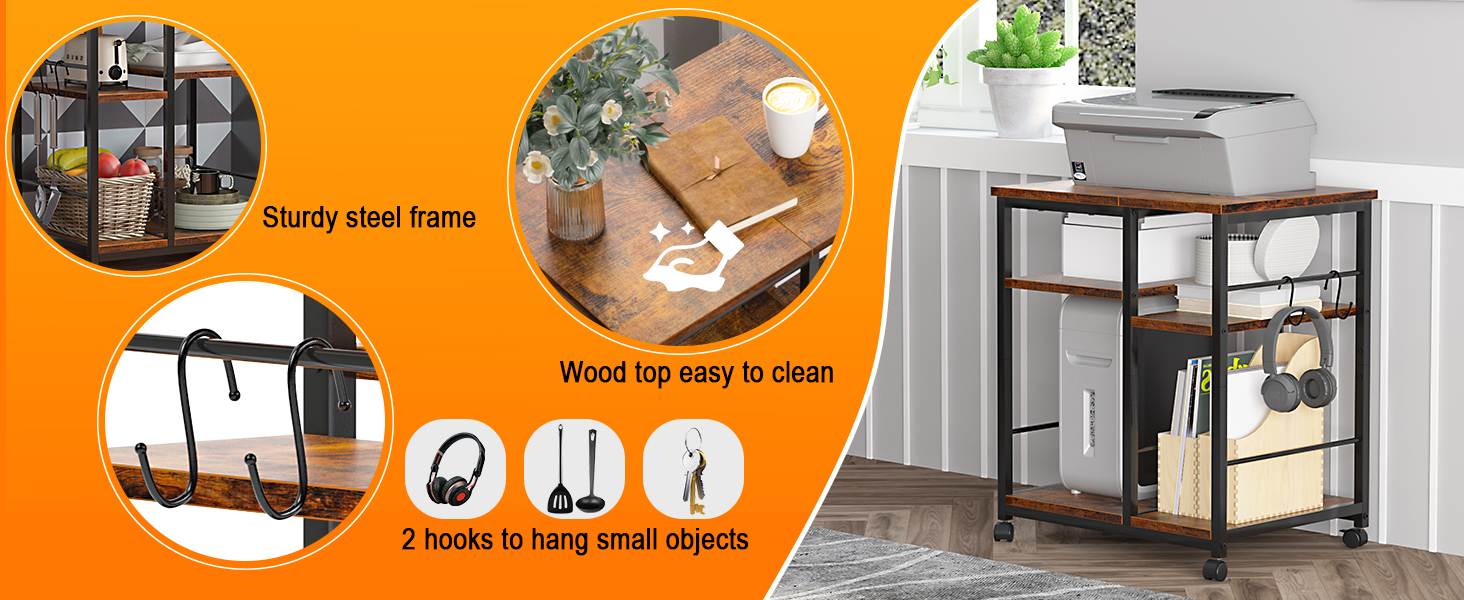 Amazon.com: Furologee 3 Tier Printer Stand for Home Office Organization ...