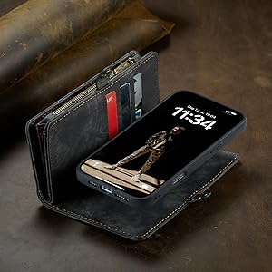 Amazon.com: Kowauri Wallet Case for iPhone 16 Pro, Zipper Purse Folio Leather Wallet with Card ...