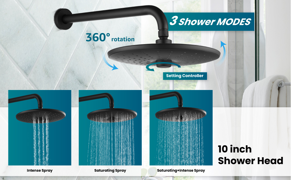 gotonovo Shower Trim Kit 10 Inch Round Rainfall Shower Head 3 Modes Wall Mounted with 6 ...