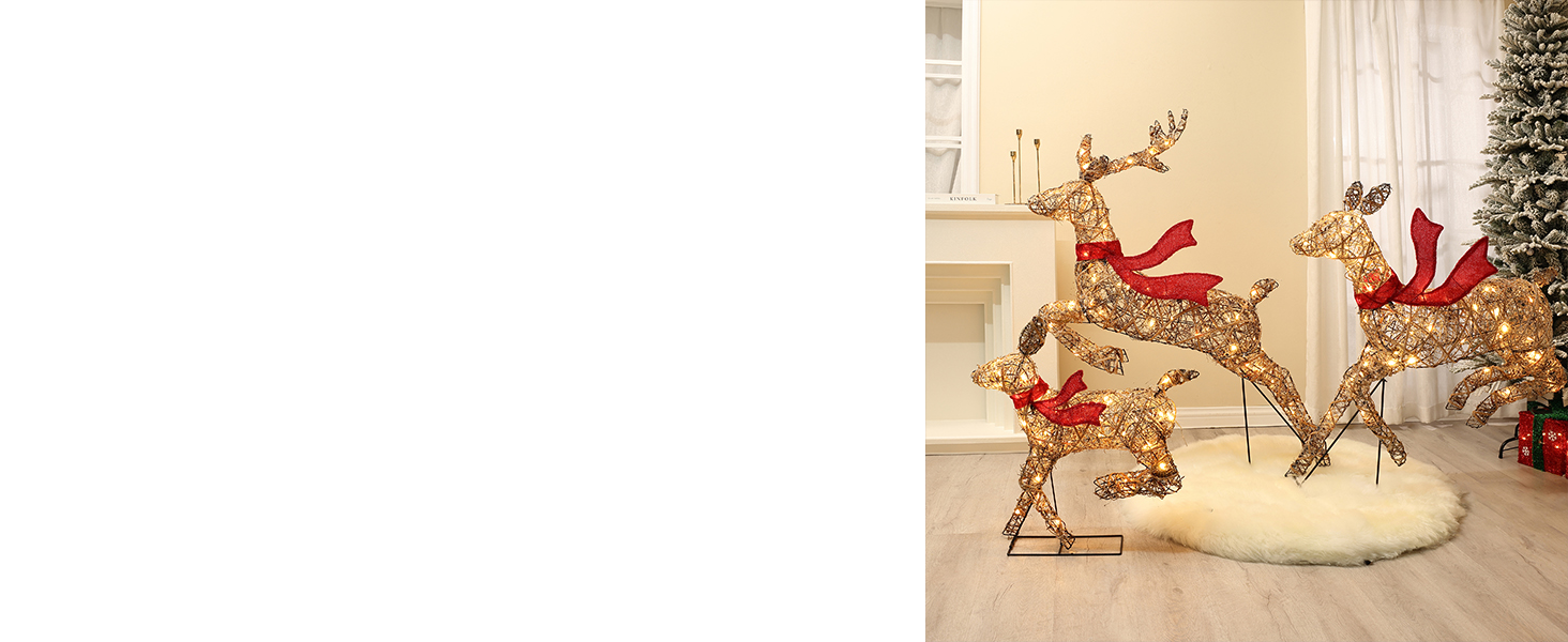 Amazon.com: LuxenHome 3-Piece Rattan Lighted Reindeer Family Christmas Decorations - Outdoor ...