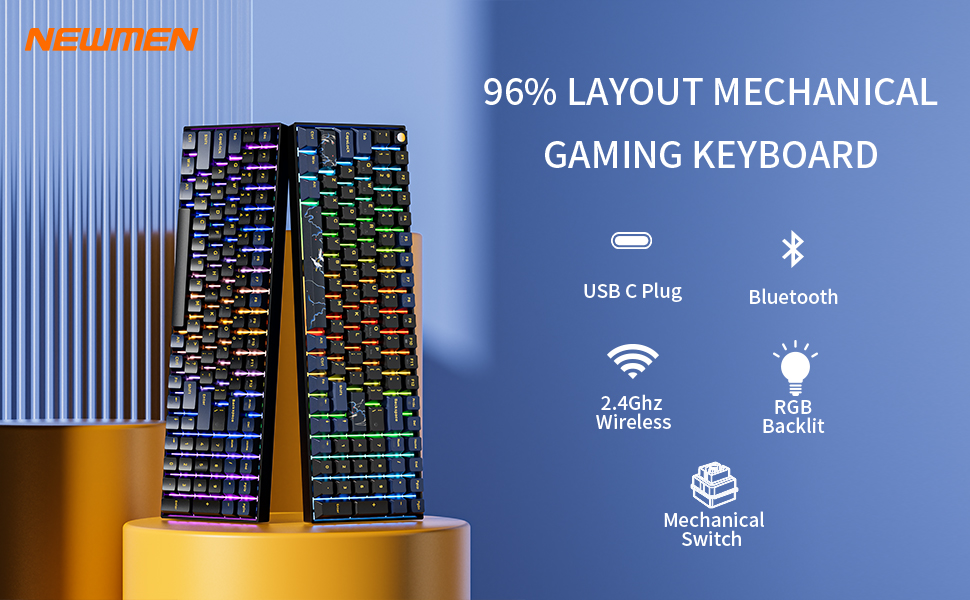 Amazon.com: Newmen GM1000 Hot Swappable Mechanical Keyboard Compact RGB Backlit 2.4G/Bluetooth ...