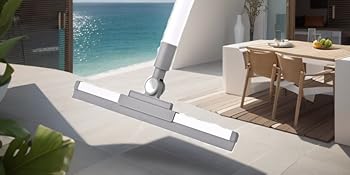 Floor Squeegee with 180° Rotating Head, Rubber Squeegee for Floor with 53.5'' Long Handle ...