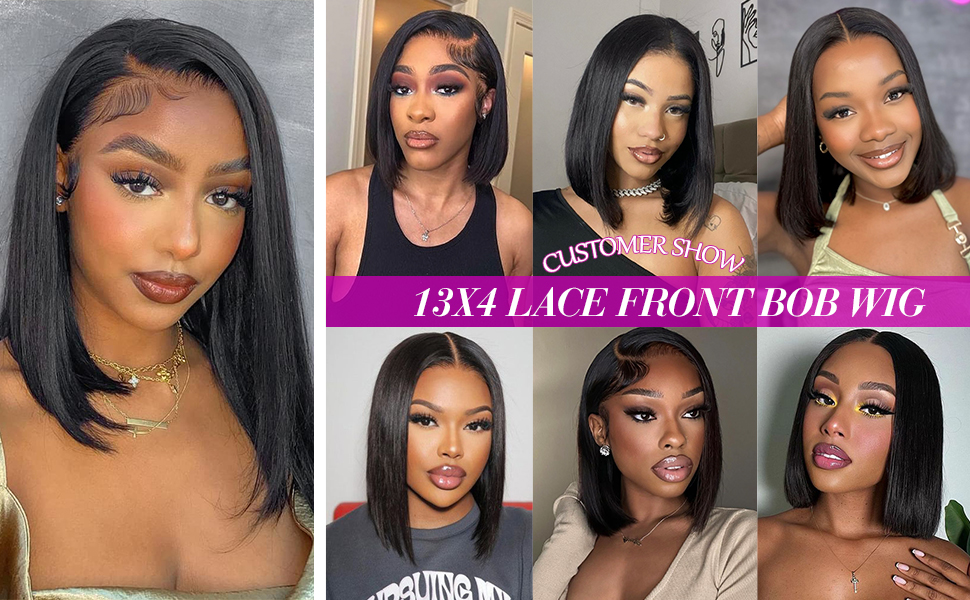 Amazon.com : ACQUET 12 Inch Bob Wig Human Hair 13x4 HD Lace Front Wigs Human Hair 180 Density ...