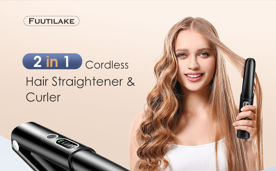 Cordless Hair Straighteners Curler 2-in-1, 40W Portable Mini Straightener, Women Travel Hair ...