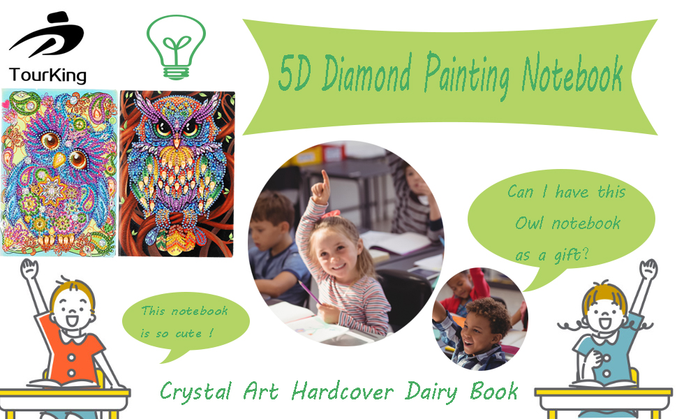 DIY 5D Diamond Art Leather Notebook for Kids, Cartoon Owl Diamond Art ...