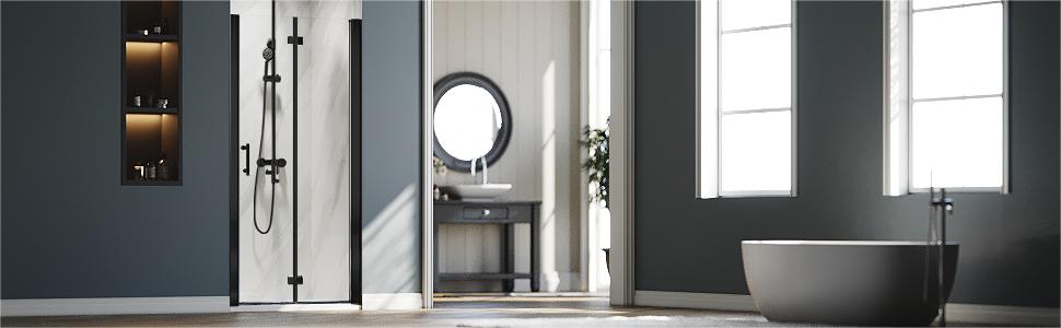 ELEGANT Frameless Bifold Shower Door 34 in.W x 72 in.H Pivot Swing Shower Doors with 1/4 in ...