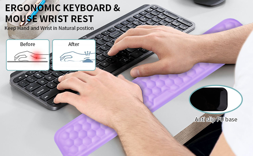 Giecy Keyboard Wrist Support and Mouse Wrist Rest Set,Soft PU Memory ...