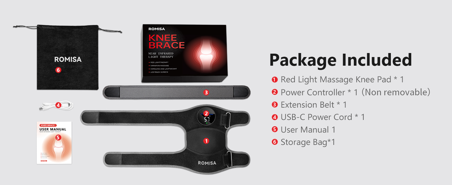 Amazon.com: ROMISA Red Light Therapy Bundle - Knee Brace & Red Light Therapy Belt, Vibration ...