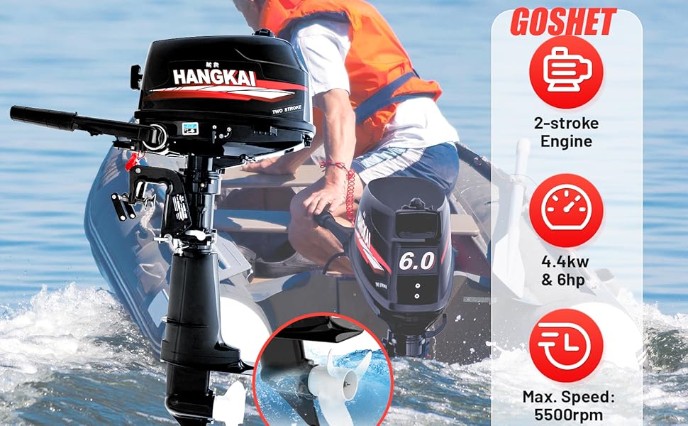 Amazon.com: 2-Stroke Outboard Motor, 102CC 6HP Heavy Duty Outboard Short Shaft Marine Engines ...