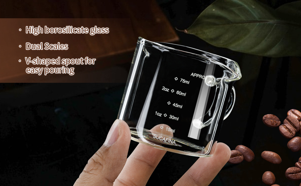 Amazon.com: 2 Pack Espresso Glass Measuring Cup, V-Shaped Double Spout Glass Measuring Cup with ...