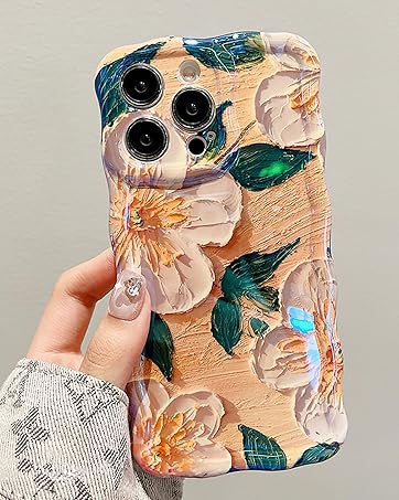 Amazon.com: UEEBAI for iPhone 16 Pro Case, Oil Painting Flower Case with Phone Grip Pretty ...