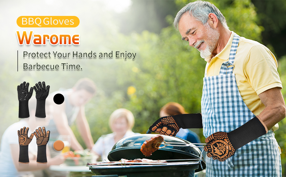 Warome Oven Mitts, 1472℉/800℃ Heat Resistant Gloves, Extra Long Oven Gloves, Non-Slip Fire ...