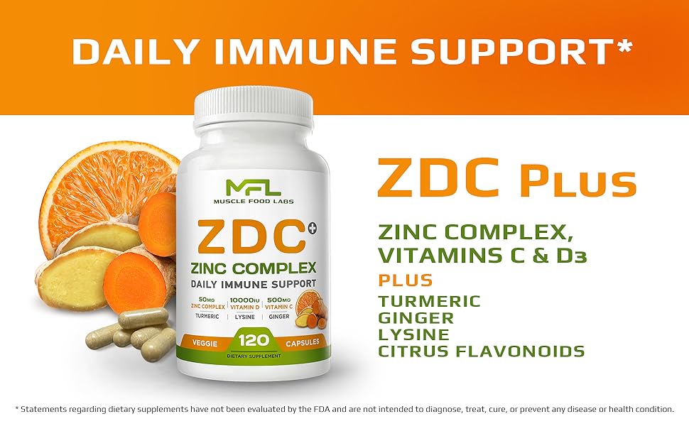 Amazon.com: MFL ZDC Plus | Vitamin C, 500mg | Vitamin D3, | Zinc, | Turmeric | Ginger | Lysine ...