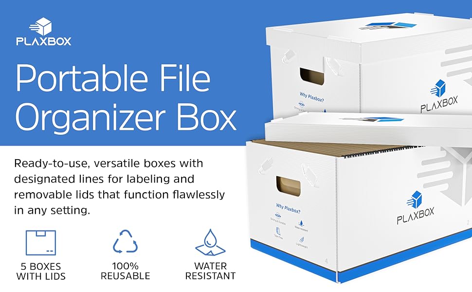 Amazon.com: PLAXBOX Portable File Organizer Box with Lid - Plastic ...