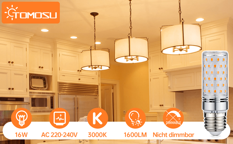 Tomosu E27 LED Warmweiss 3000K 1600LM, 16W LED Glühbirne E27 ersatz 150W Glühlampe ...
