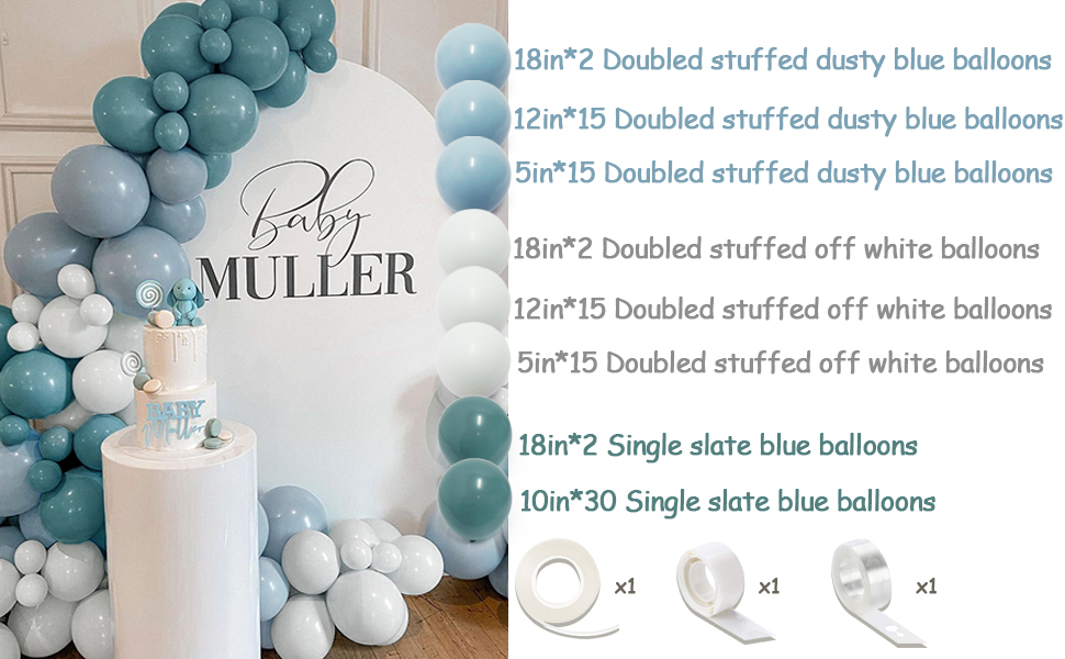Dusty Blue Balloon Garland Double Stuffed Slate Blue White Balloon Arch Kit Latex Balloons for ...