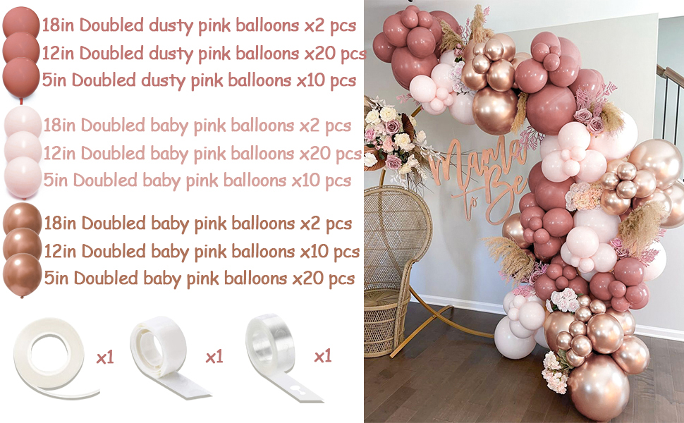 Dusty Pink Balloons Garland Arch Kit - Double Stuffed Dusty Rose Gold Balloon For Birthday Women ...
