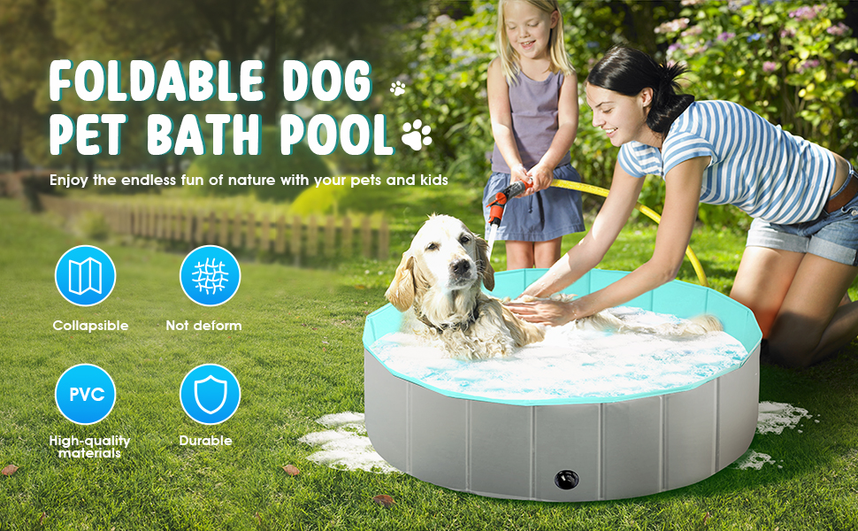 Amazon.com: Foldable Dog Pool, Kiddie Pool Hard Plastic Pool for Kids, Portable Dog Pool PVC Pet ...