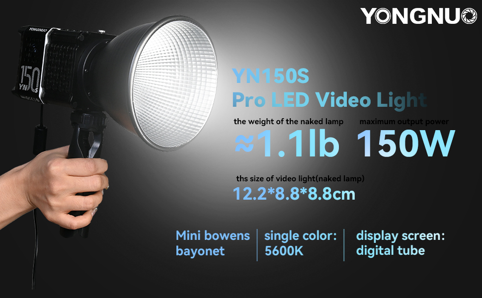 Amazon.com : YONGNUO YN150S LED Video Light Kit, 150W 5600K Daylight, COB Bowens Mount with ...