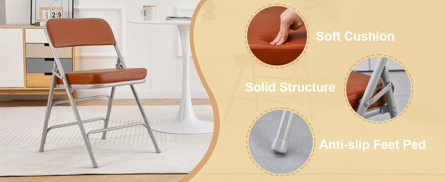 KAIHAOWIN Folding Chairs with Ultra Thick Padded Seat Foldable Chair Indoor Comfortable Metal ...