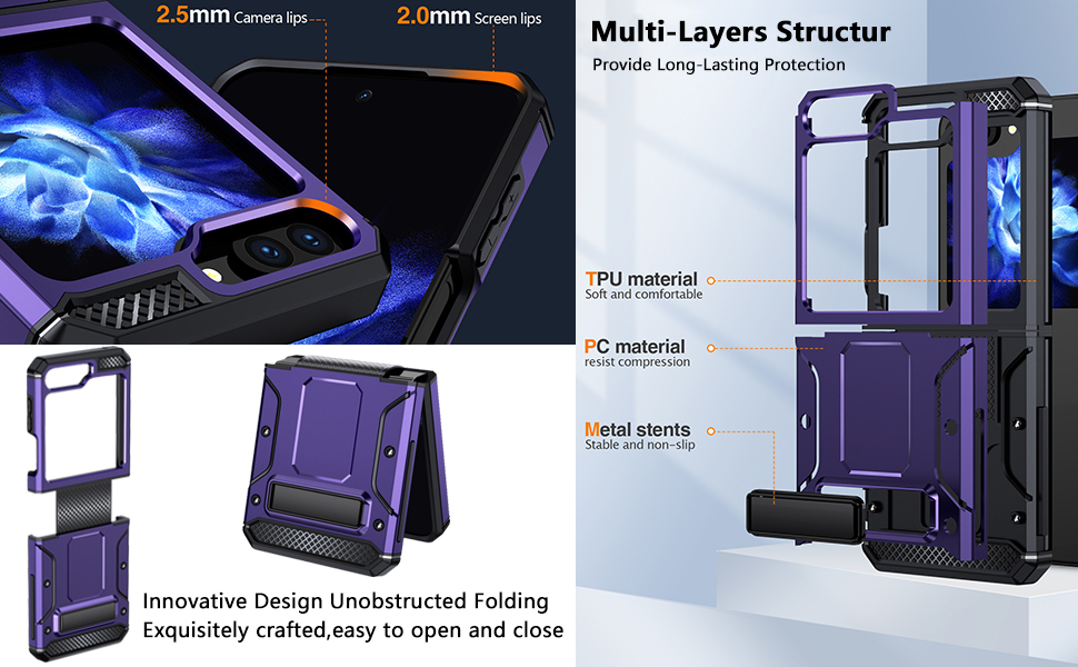 Amazon.com: KOBBRAN Galaxy Z Flip5 Case, Navy, Military Grade Drop Shockproof with Metal ...