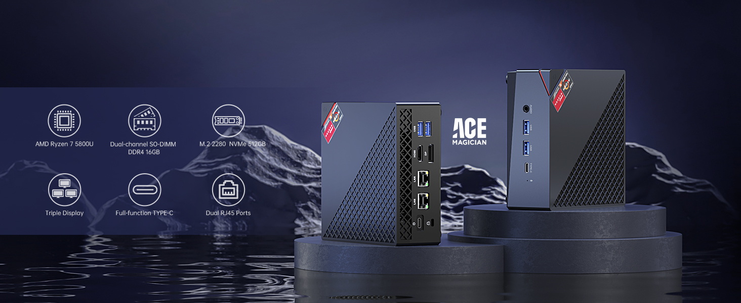 ACEMAGICIAN Mini PC, AMD Ryzen 7 5800U (8C/16T, jusqu'à 4.4 GHz), Mini Ordinateur Windows 11 Pro ...