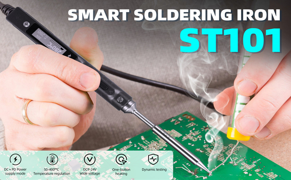 TS101 Soldering Iron, 65W Portable Smart Temperature Control 50-400 ℃, LCD Display Soldering ...
