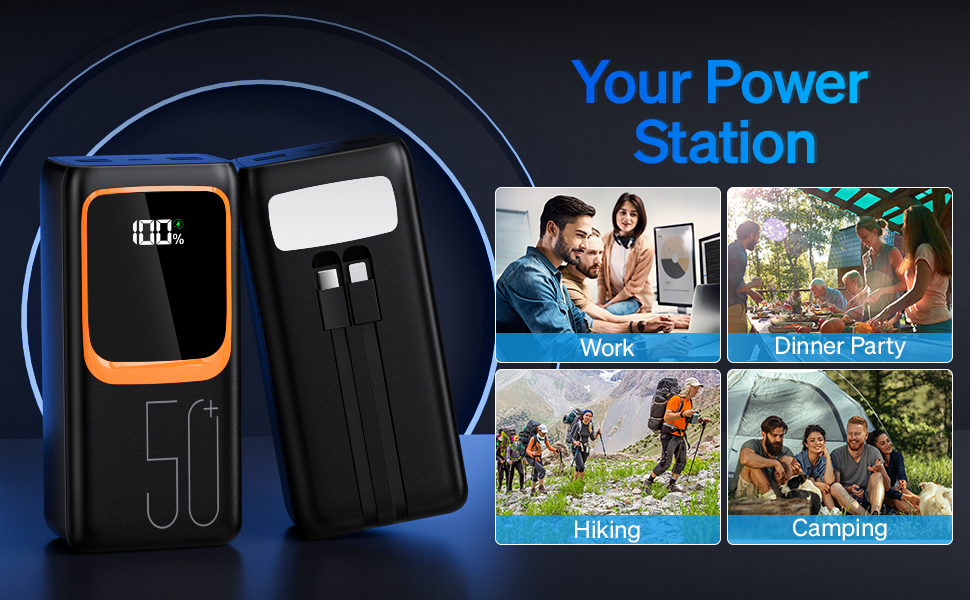 Amazon.com: 50000mAh Power Bank with Built-in Cable: 22.5W Fast Charging External Battery with ...