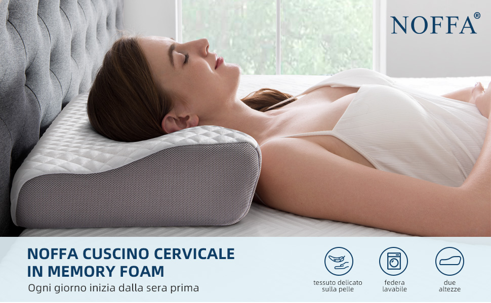 NOFFA Cuscino Cervicale Letto per Dormire, Cuscino Rinfrescante Contorno in Gel Memory Foam ...