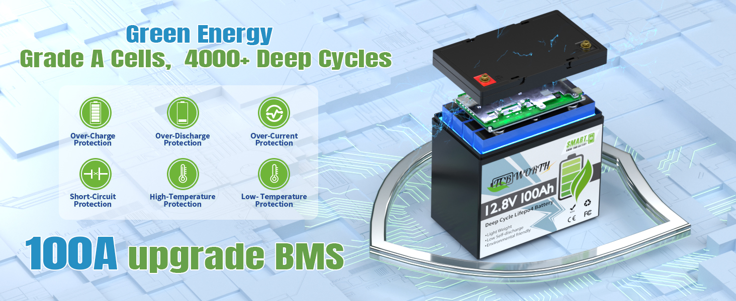 Amazon.com: TCBWORTH 12V Lithium Battery 100Ah Mini, Rechargeabel Deep Cycle LiFePO4 Batteries ...
