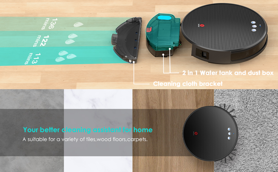 Lefant U180 Robot Vacuums and Mop, Robot Vacuum Water Tank, 3200Pa Suction, 150 Min Runtime ...