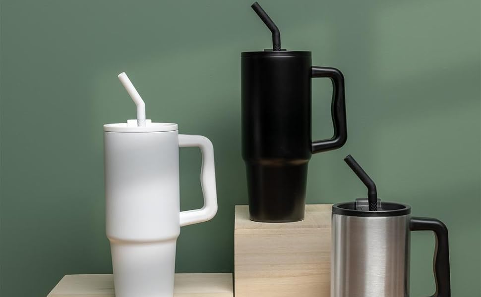 Hans Larsen Premium - Recycled Stainless Steel Tumbler with Reusable Straw, Keeps Hot 5 Hours ...