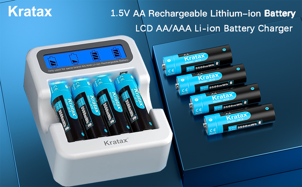 Kratax 8-Pack AA Rechargeable Batteries with LCD Charger | 1.5V Lithium AA Battery|3500mWh ...