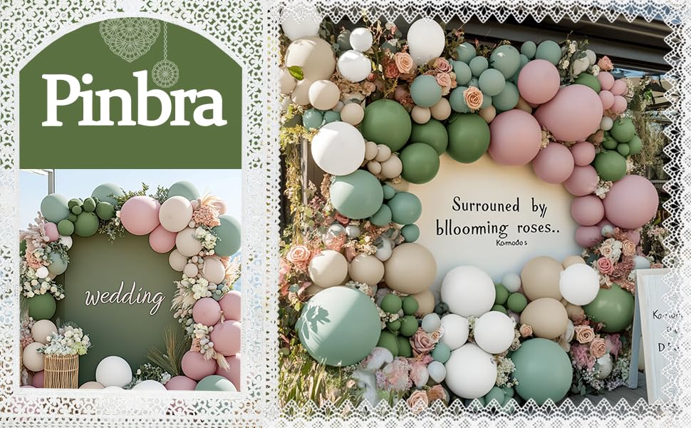 Amazon.com: Dusty Pink Green Balloon Garland - Double Stuffed Sage Green Pink White Sand Balloon ...