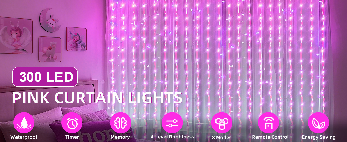 JXLEDAYY 300 LED Curtain Fairy Lights Outdoor Waterproof 3M*3M String ...