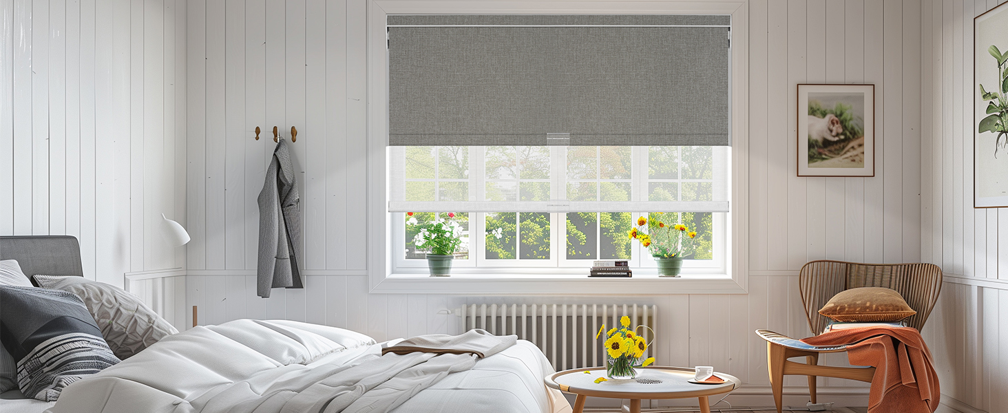 Amazon.com: Boolegon Dual Roller Shades, Cordless Double Window Shades Blackout and Light ...
